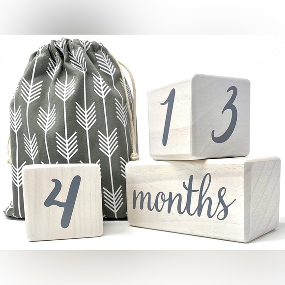 pondering pines | Accessories | Natural Baby Milestone Age Blocks White ...